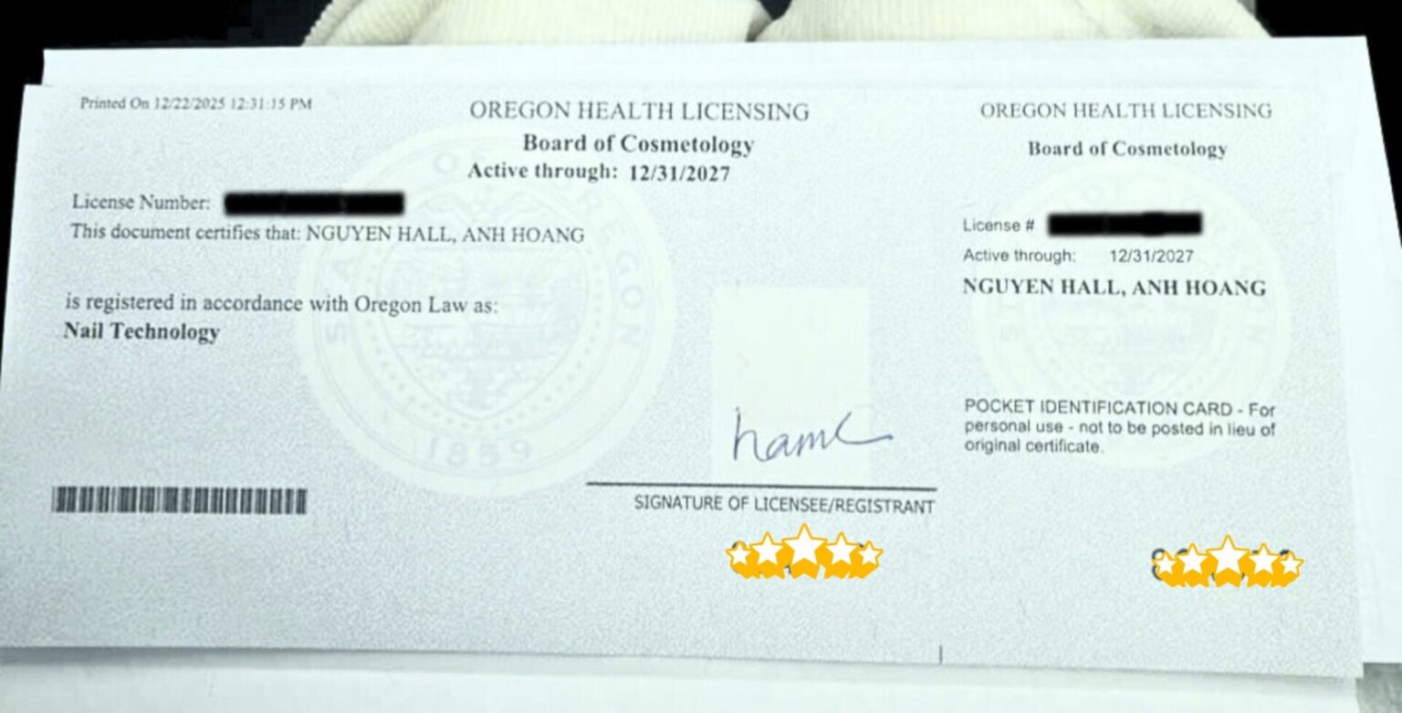 Thi Lấy Bằng Nail Oregon Thành Công Cùng Chị Hoàng Anh